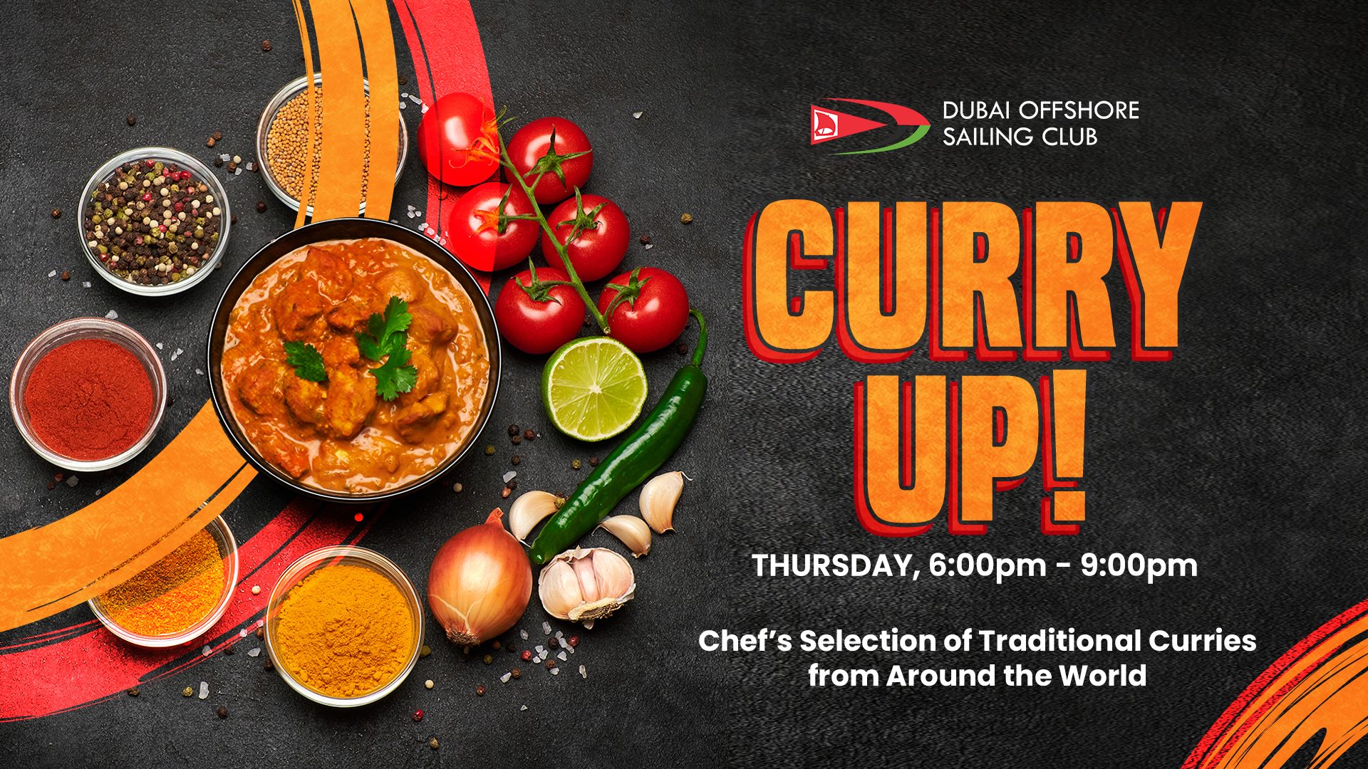 Curry Up!!! | Thursdays, 6:00pm – 9:00pm – Dubai Offshore Sailing Club